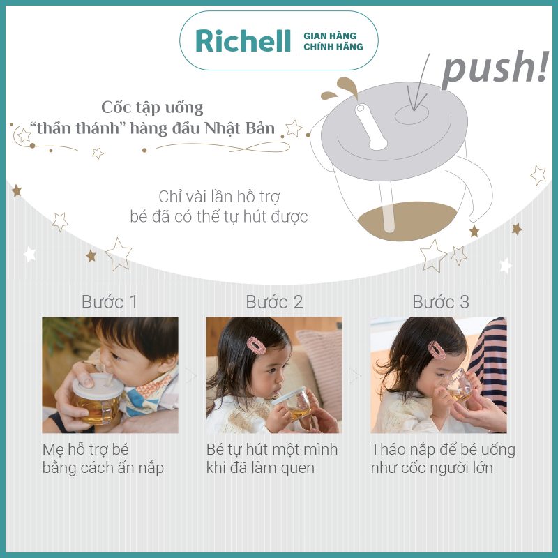 Bộ bình tập uống 3 bước TLI - Richell