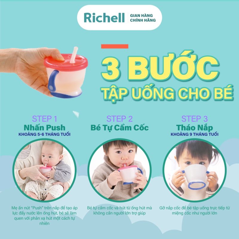 Bộ bình tập uống 3 bước TLI - Richell