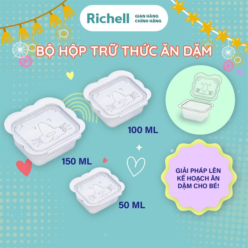 Bộ khay trữ đông thức ăn dặm Richell Nhật Bản có nắp đậy 15-25-50ml - Richell