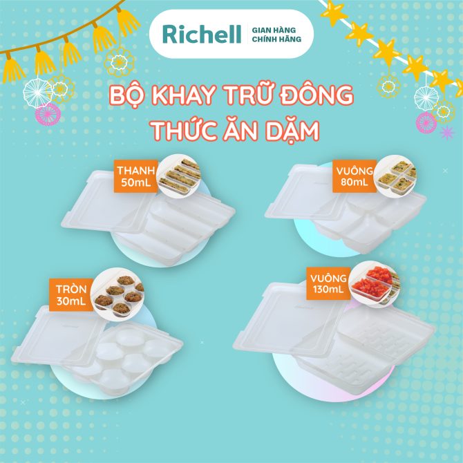 Bộ hộp trữ thức ăn dặm Richell Nhật Bản 50-100-150ml - Richell