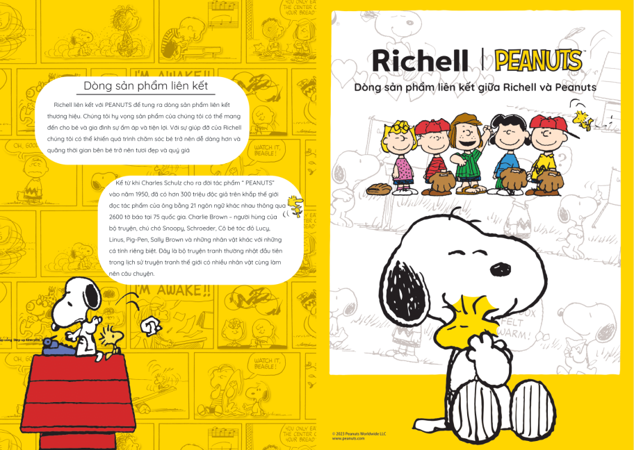 BỘ SƯU TẬP BÌNH TẬP UỐNG VÀ ĐỒ DÙNG ĂN DẶM CHO BÉ RICHELL x PEANUTS SNOOPY - Richell