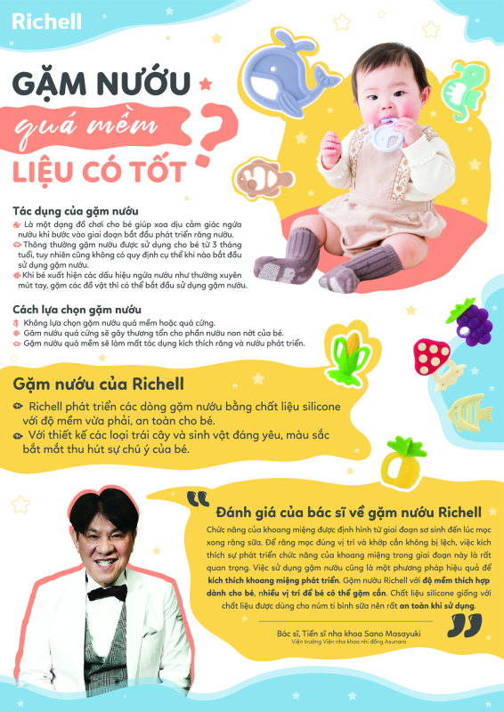 Gặm nướu đồ chơi 3D silicone khỏe nướu chắc tay Richell - Richell