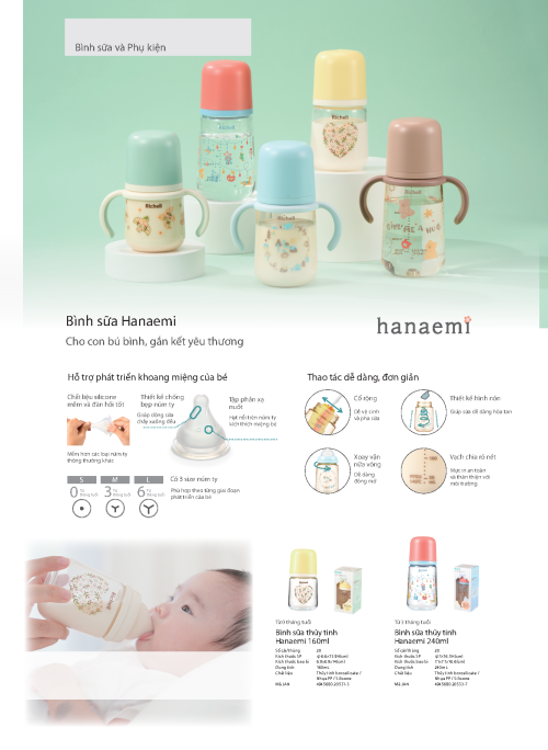 Bình sữa thủy tinh Hanaemi 160ml (Từ 0 tháng tuổi) - Richell